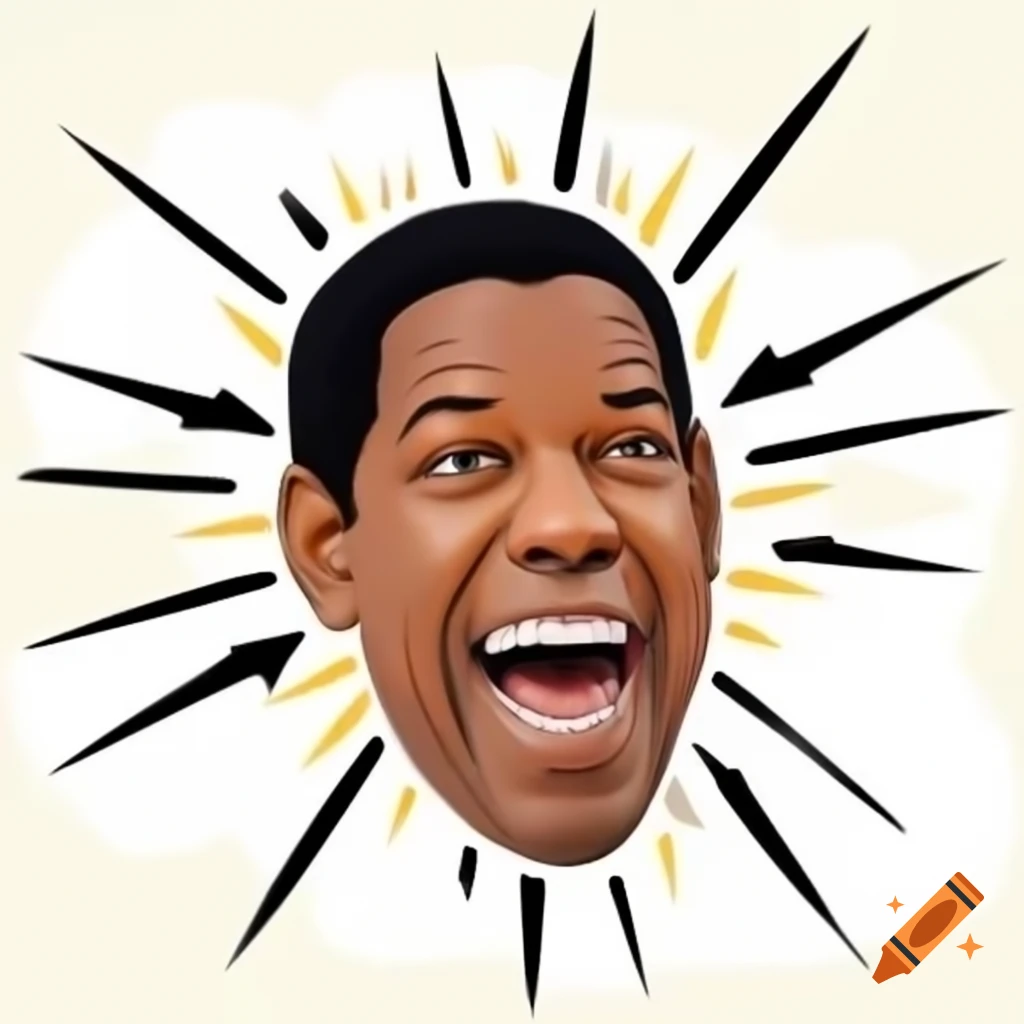 Cartoon-style illustration of denzel washington laughing against white ...