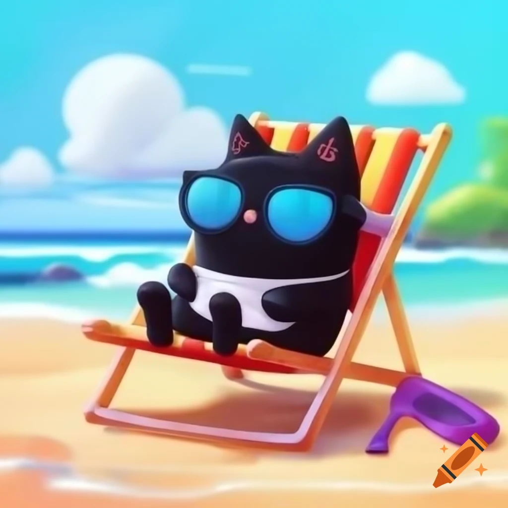 Cartoon illustration of a happy tooth wearing sunglasses, relaxing in a beach chair on a beach ...