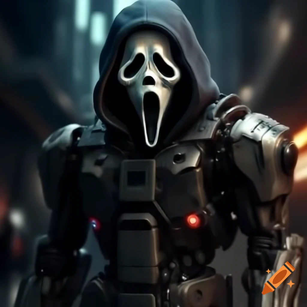 Cyberpunk GhostFace robot armor design on Craiyon