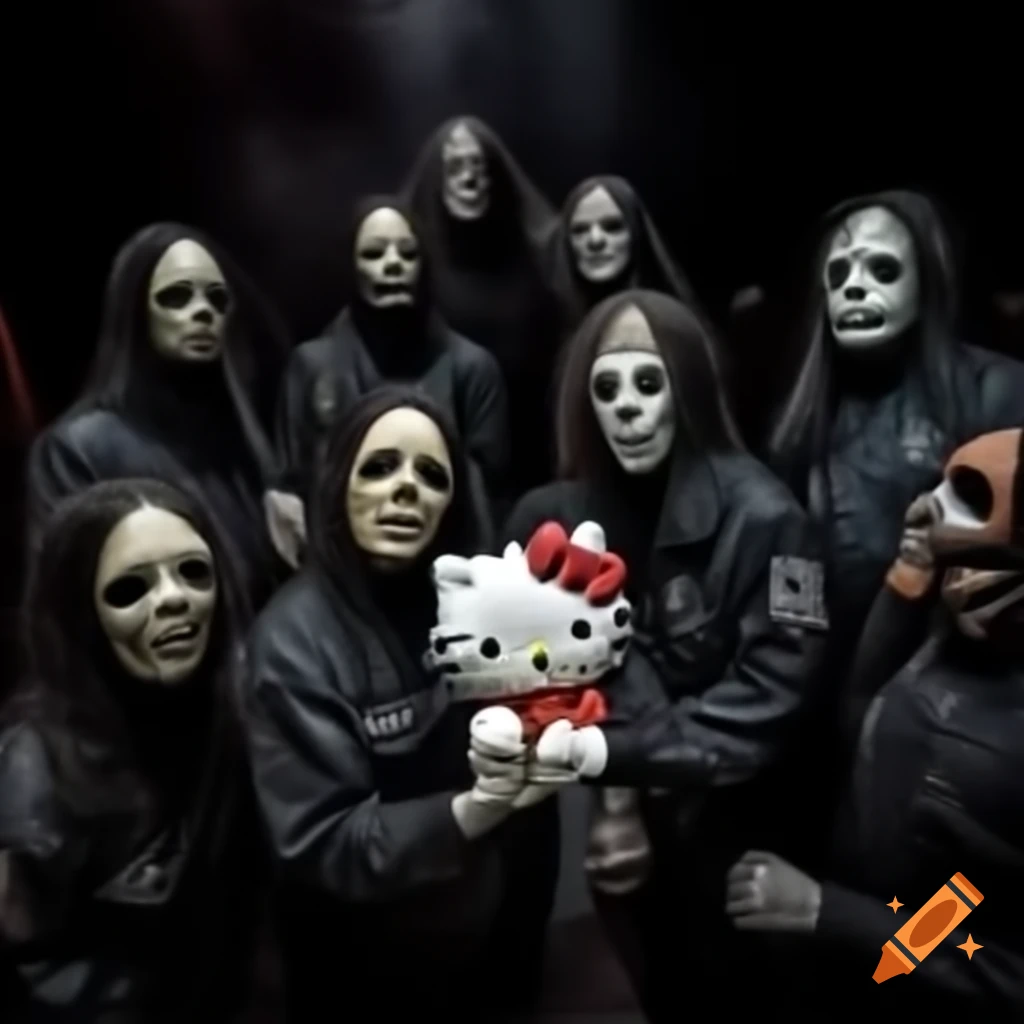 Slipknot meets Hello Kitty in a lively theme park setting on Craiyon