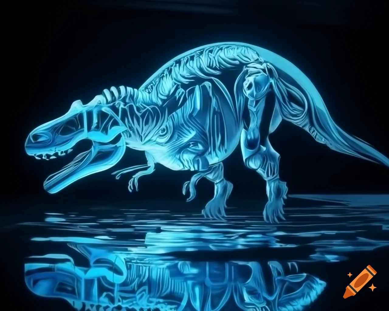 Futuristic visionary observing blue holographic tyrannosaurus rex from ...