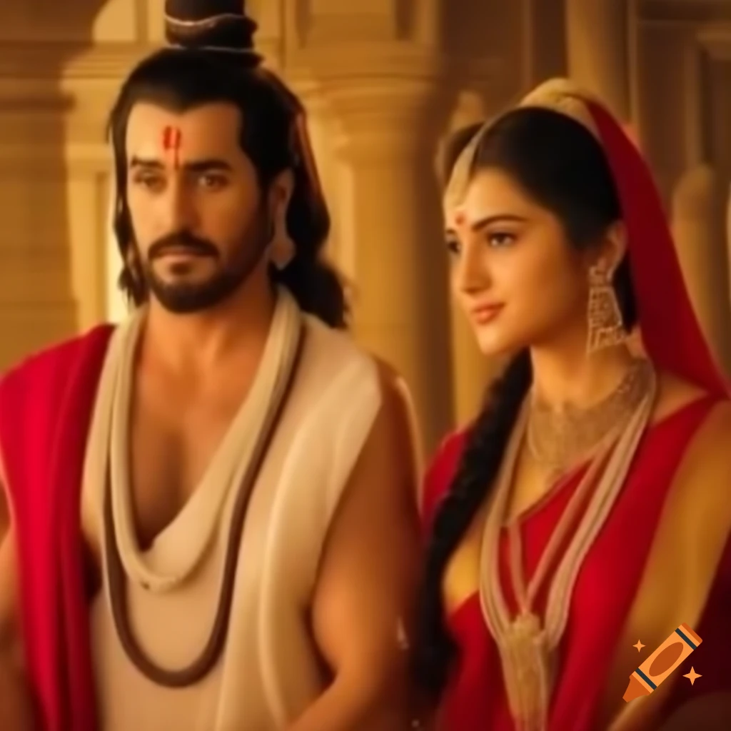 Ram and Sita depicted in vanvas attire on Craiyon