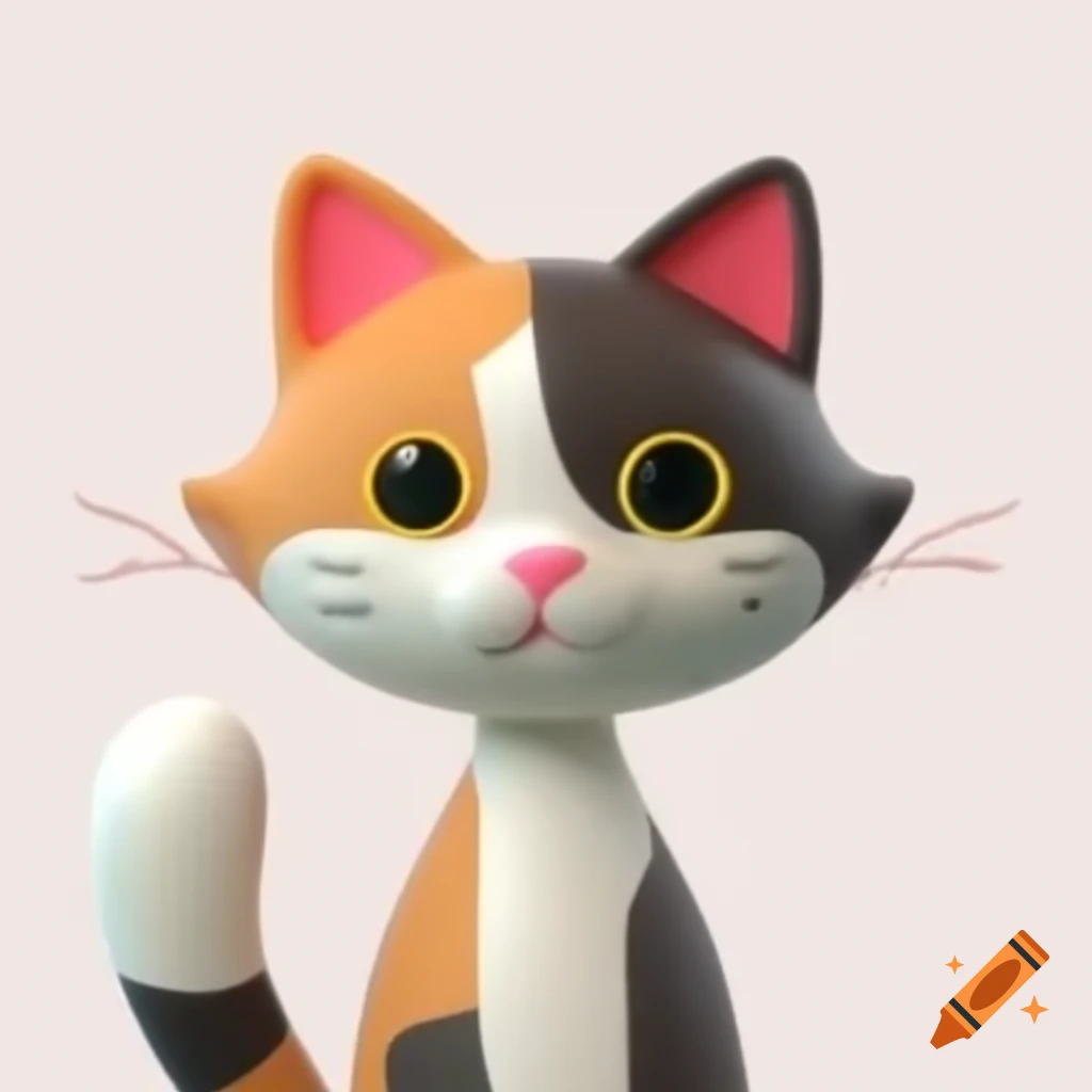 Anthropomorphic calico cat cartoon with googly eyes on Craiyon