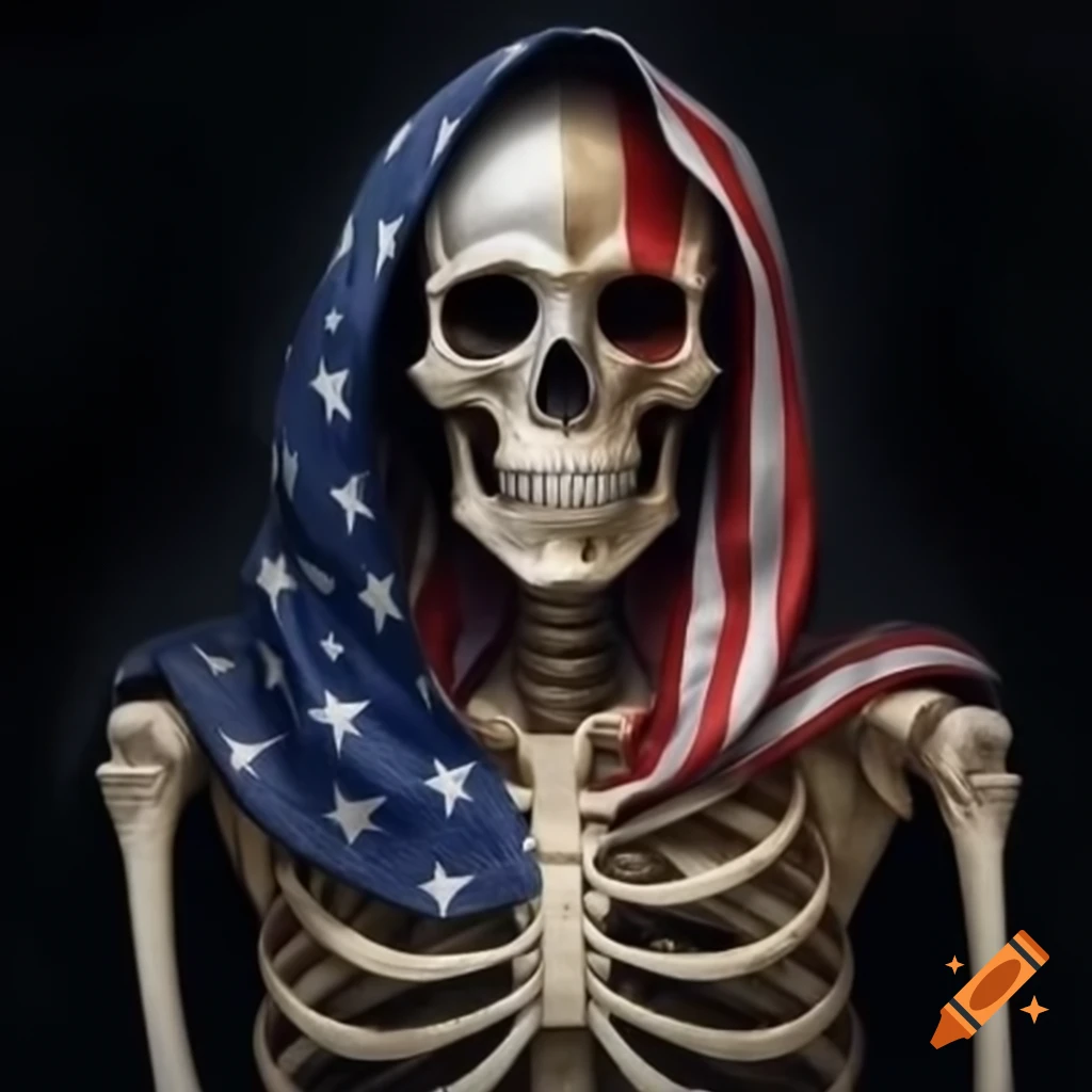 Skeleton wearing American flag mask on Craiyon