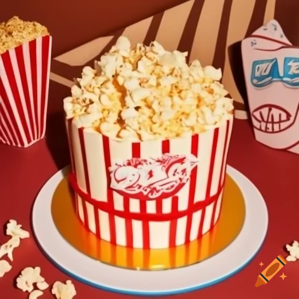 Cake designed to look like popcorn on Craiyon