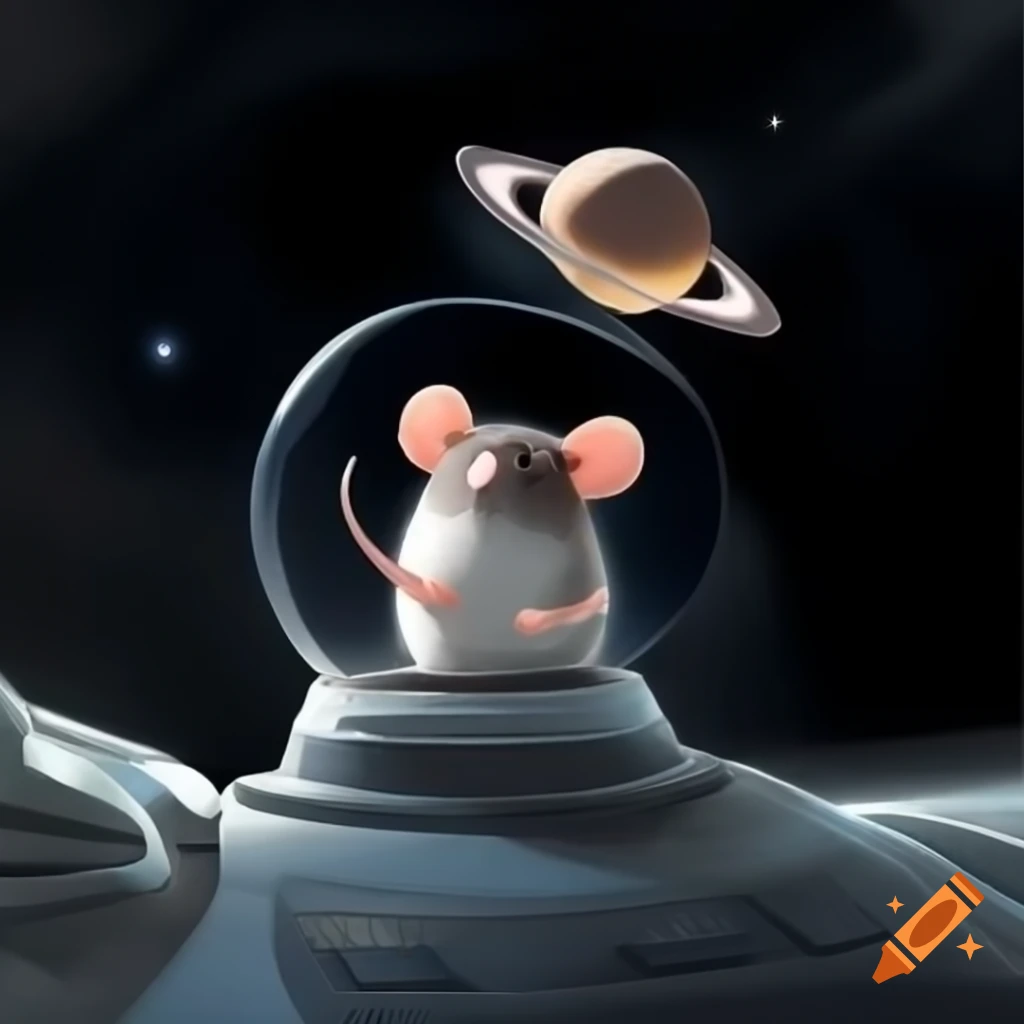 Mouse in spaceship orbiting saturn on Craiyon