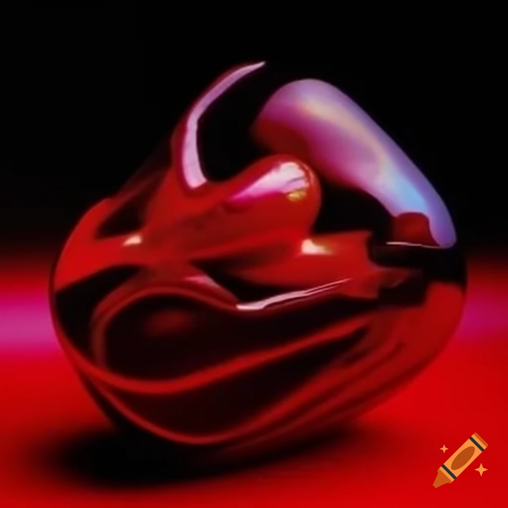 Iridescent red glass statue in pop surreal 2000's photography style on ...