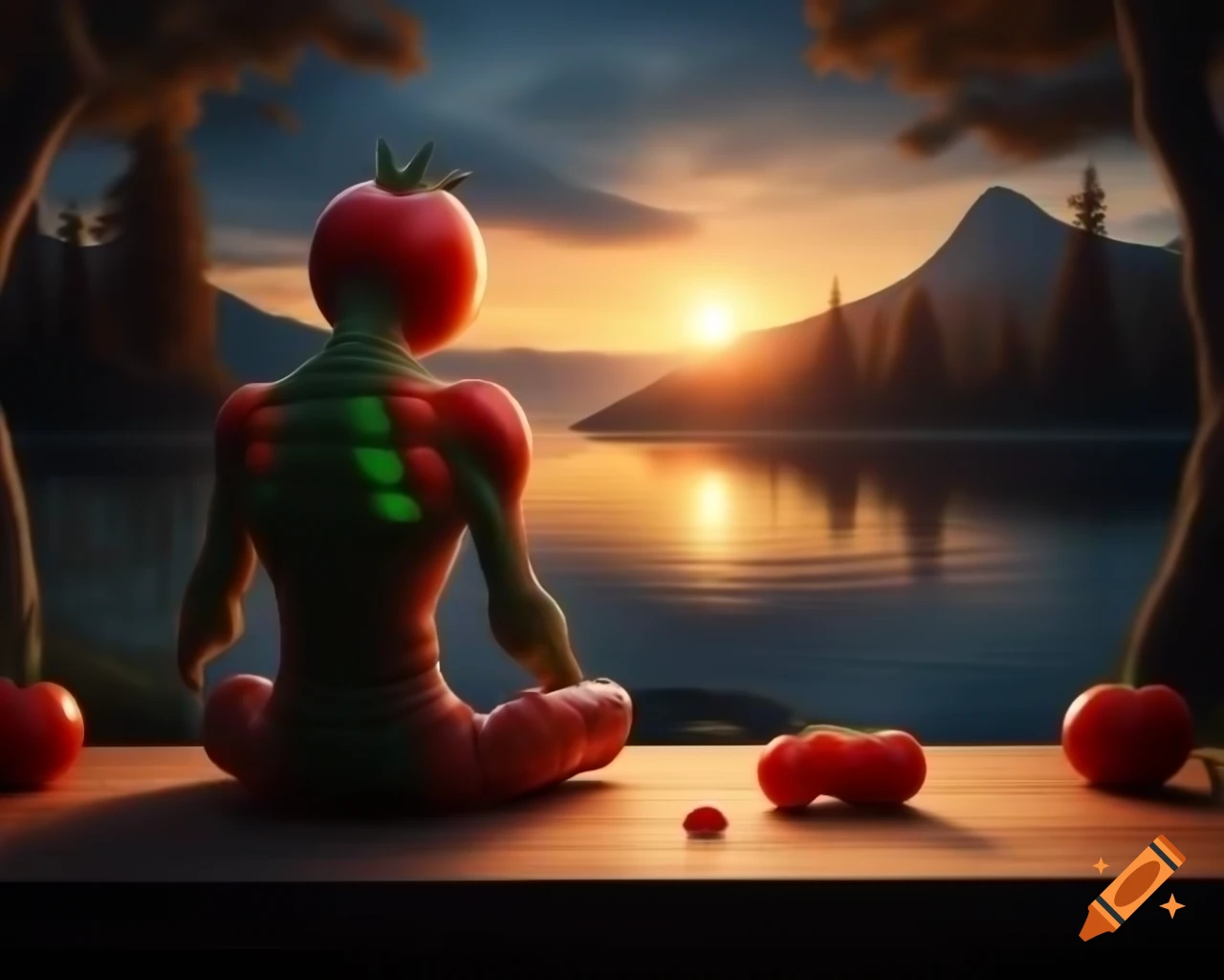 Closeup of human face made of tomatoes surrounded by tomatoes ...