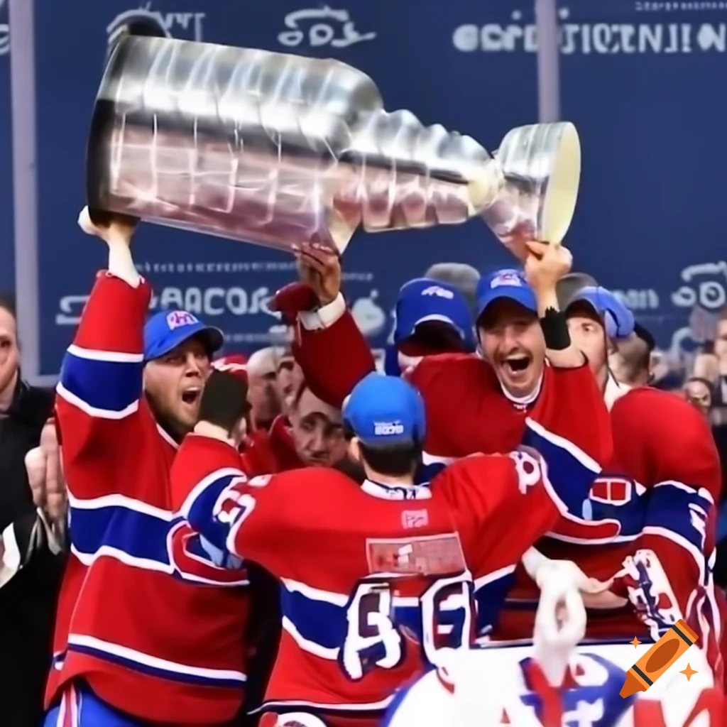 Nick suzuki of montreal canadiens celebrating with teammates hoisting ...