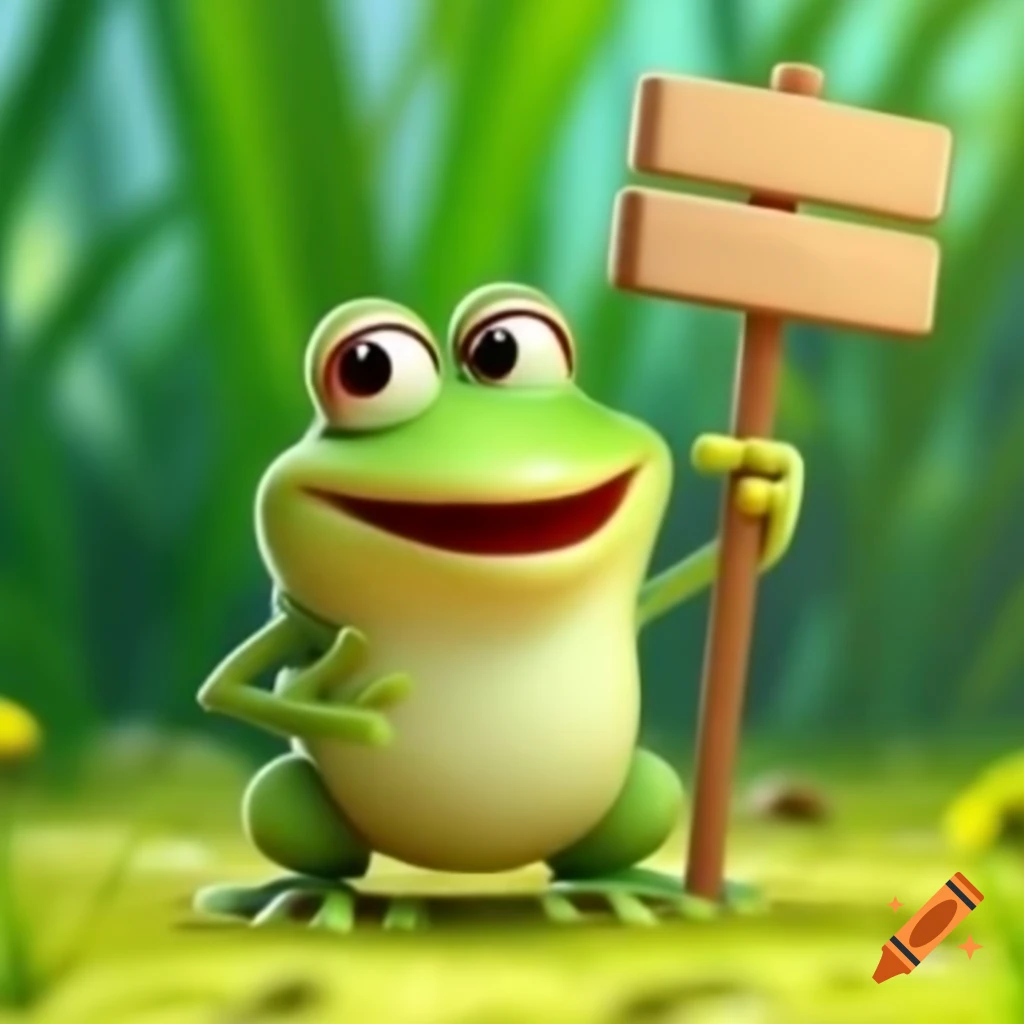 Cheerful frog holding a welcoming sign that reads 'welcome home datya ...