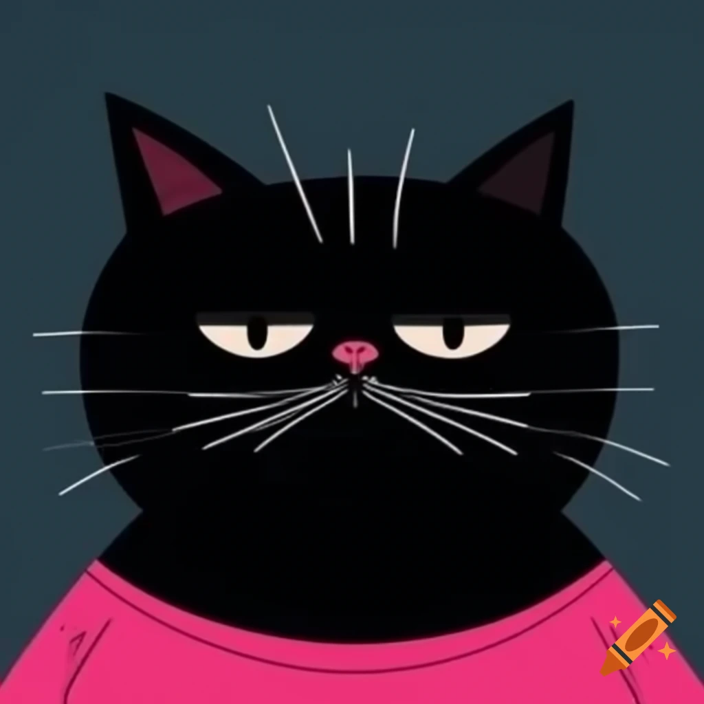 Sad black cat wearing a pink t-shirt on Craiyon