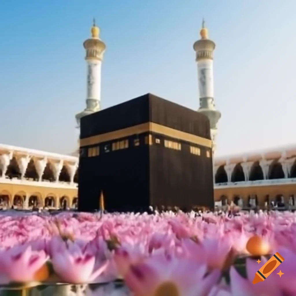 The Kaaba surrounded by blooming lotus flowers on Craiyon