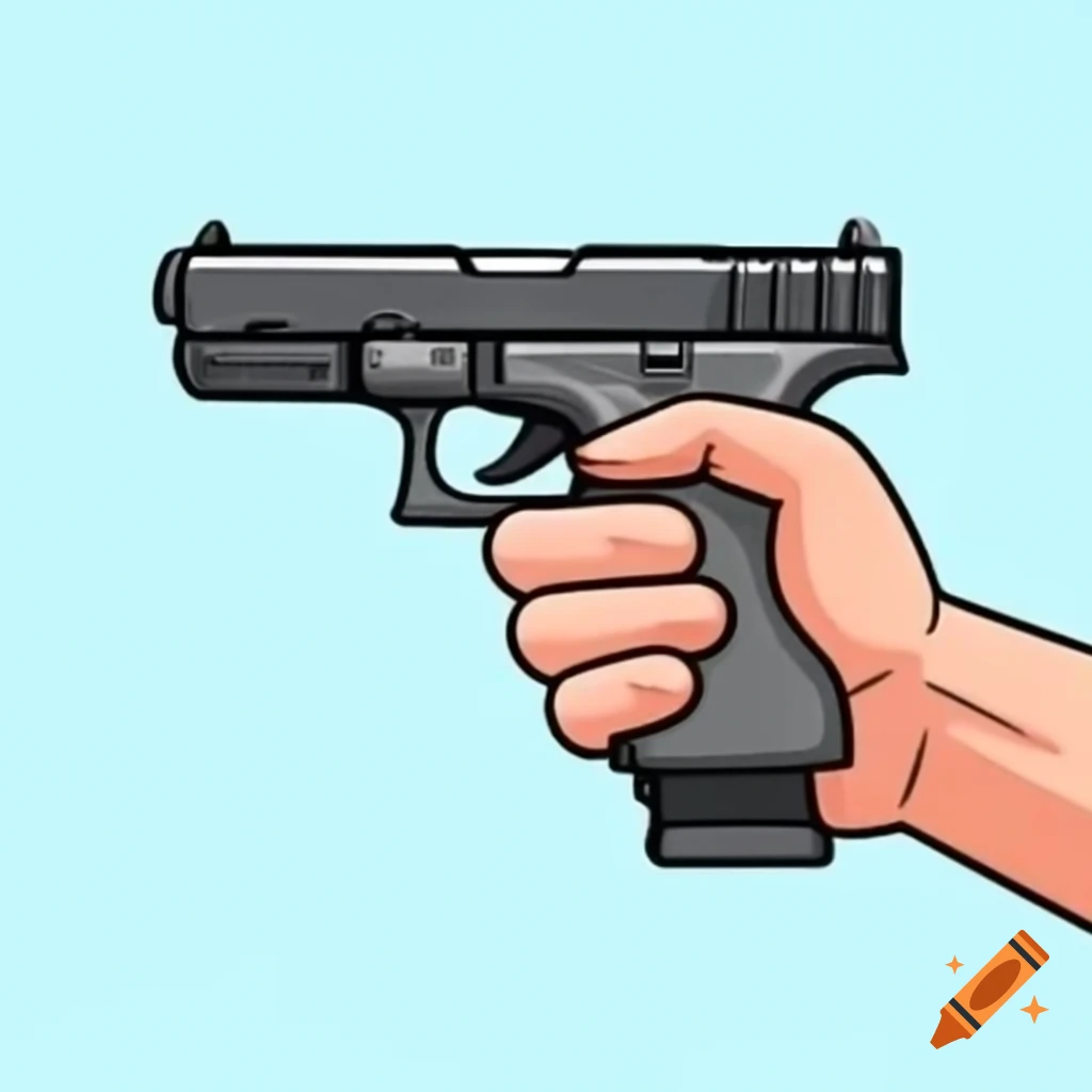 Cartoon hand holding a Glock 19 gun on Craiyon