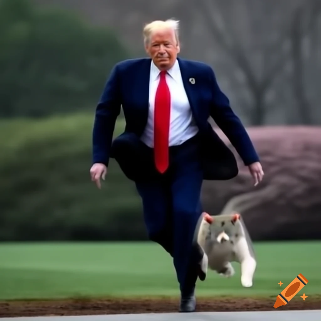 A humorous scene of a person running away with a cat on Craiyon