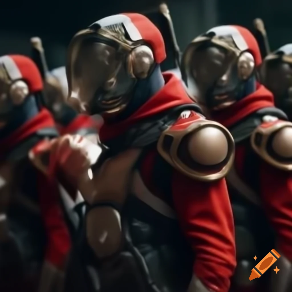 Chancellery guards in futuristic uniforms in a battle scene on Craiyon