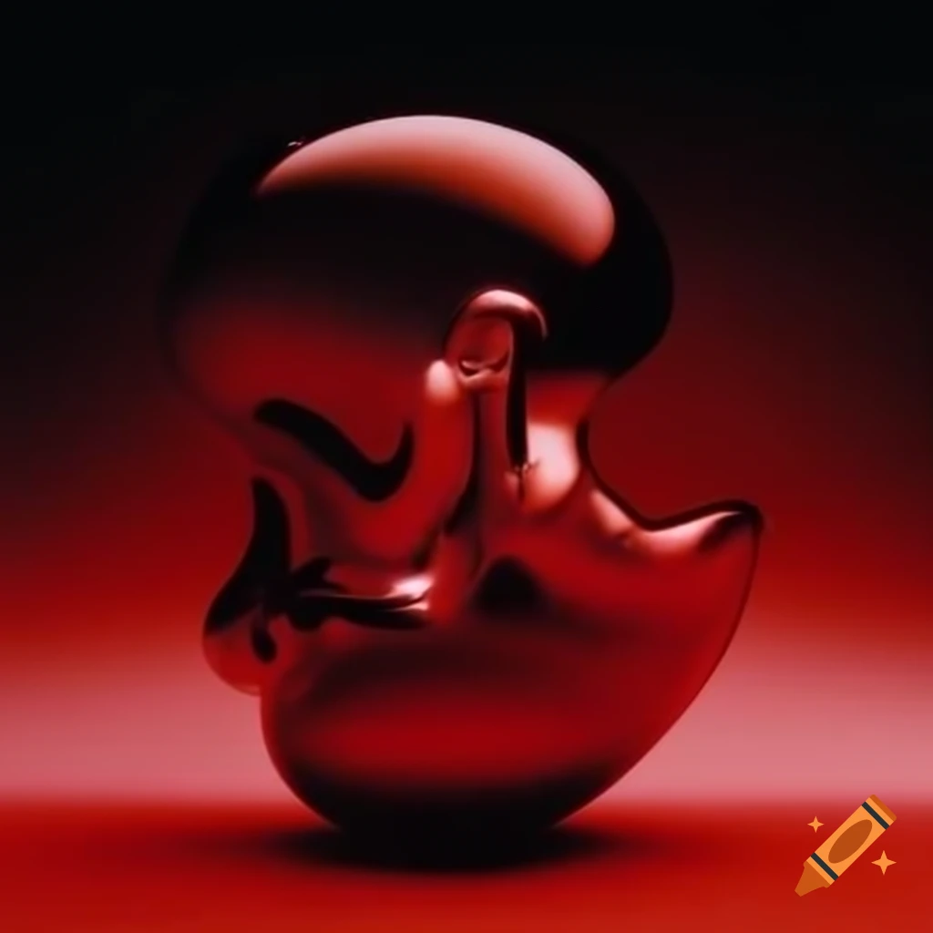 Pop surreal photography featuring iridescent red glass statue on Craiyon