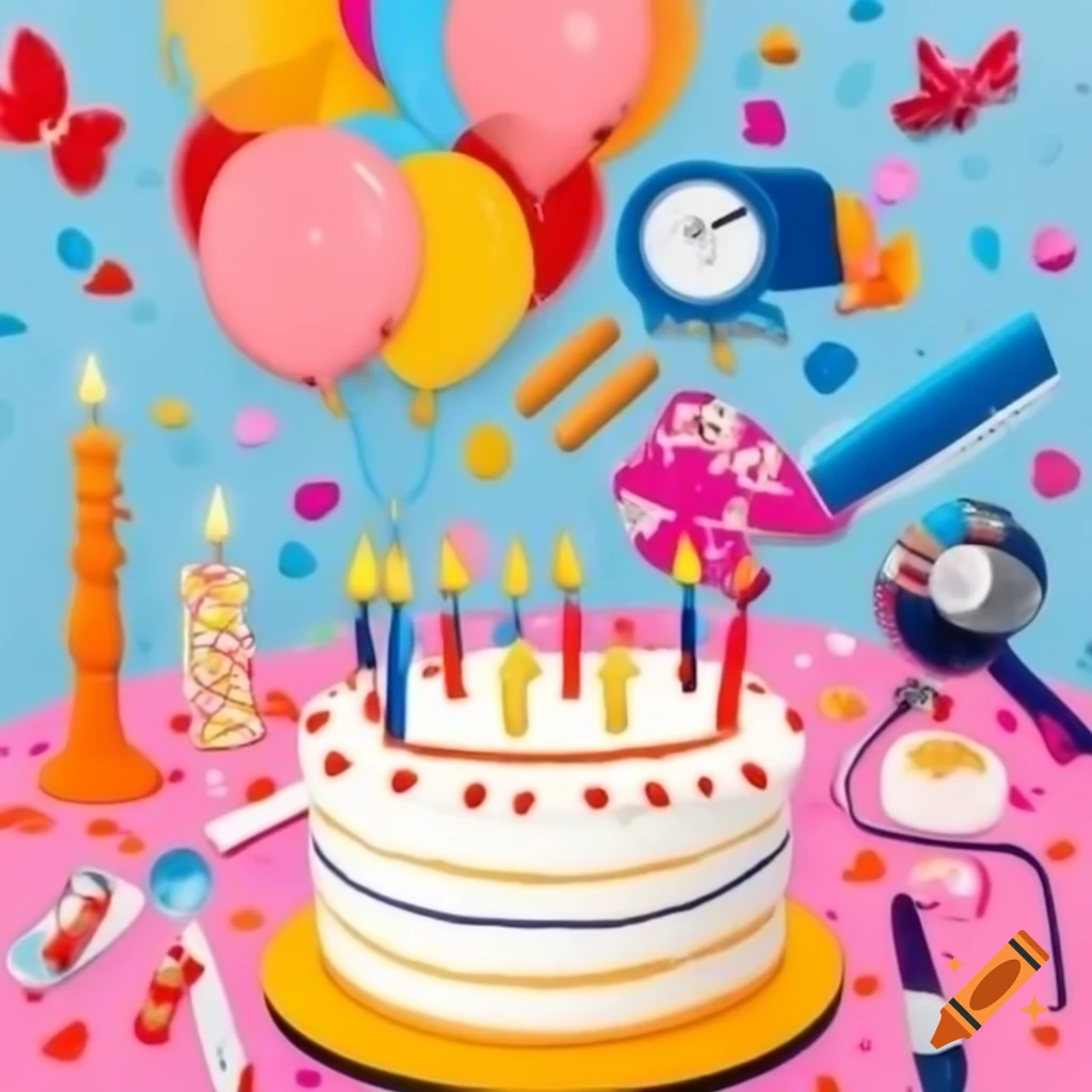Joyful birthday celebration with cake, candles, and doctor tools on Craiyon