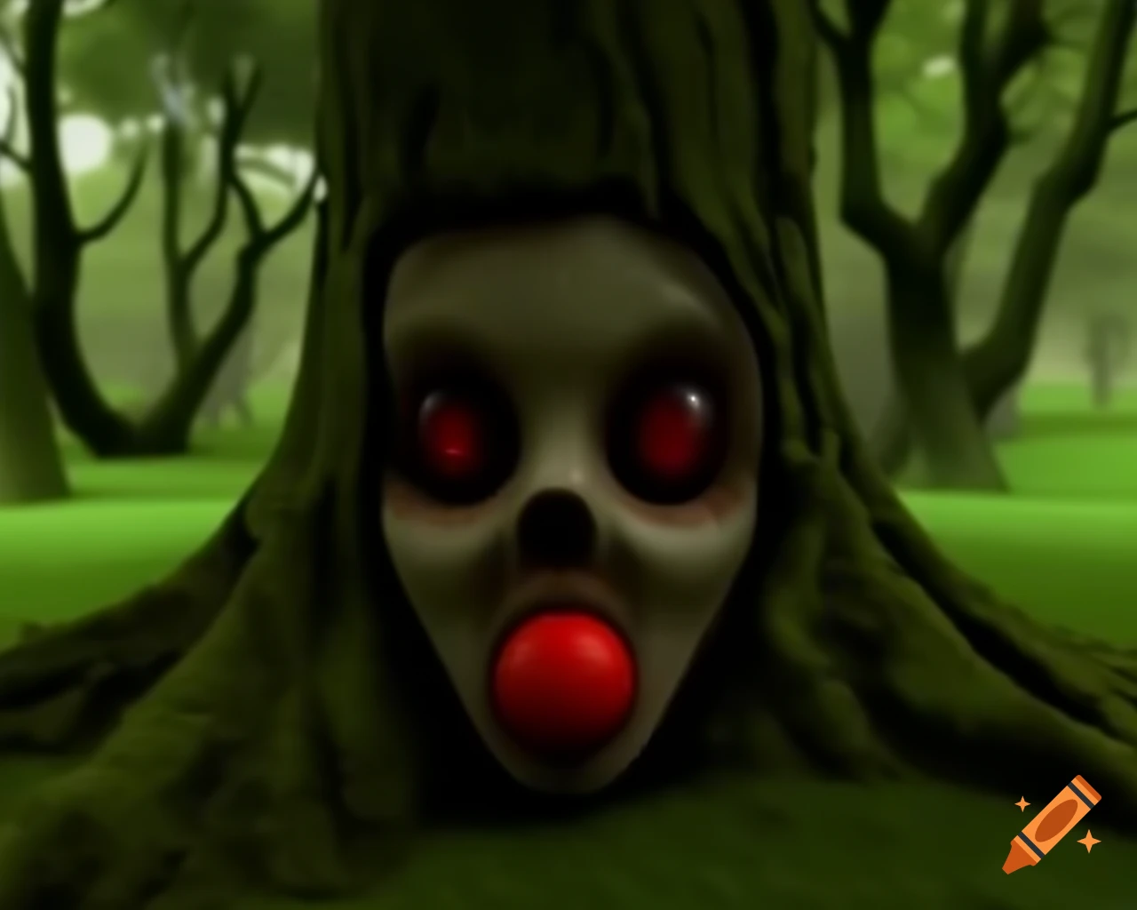 Creepy 3d cgi anime fantasy artwork of tree face with bark texture and ...