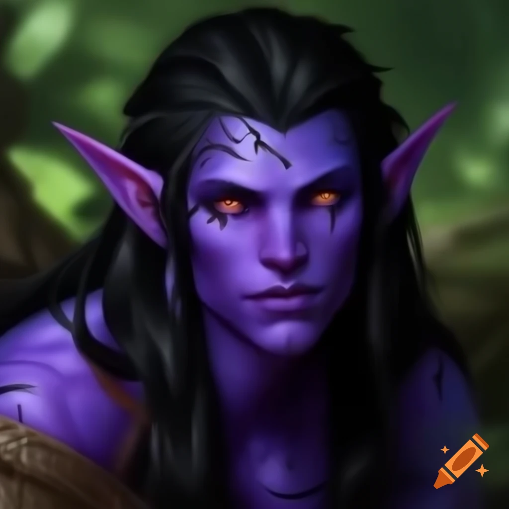 Half elf Character With Goggles And Swashbuckler Outfit In Purple On