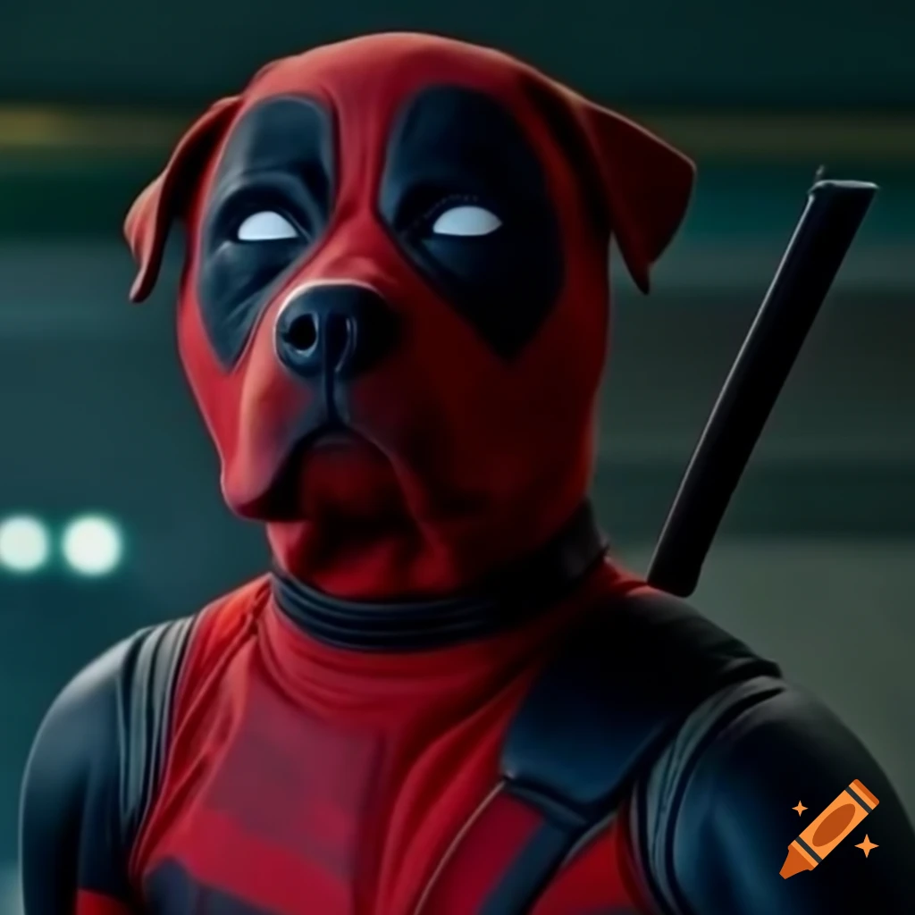 Black pitbull dog in Deadpool costume on Craiyon