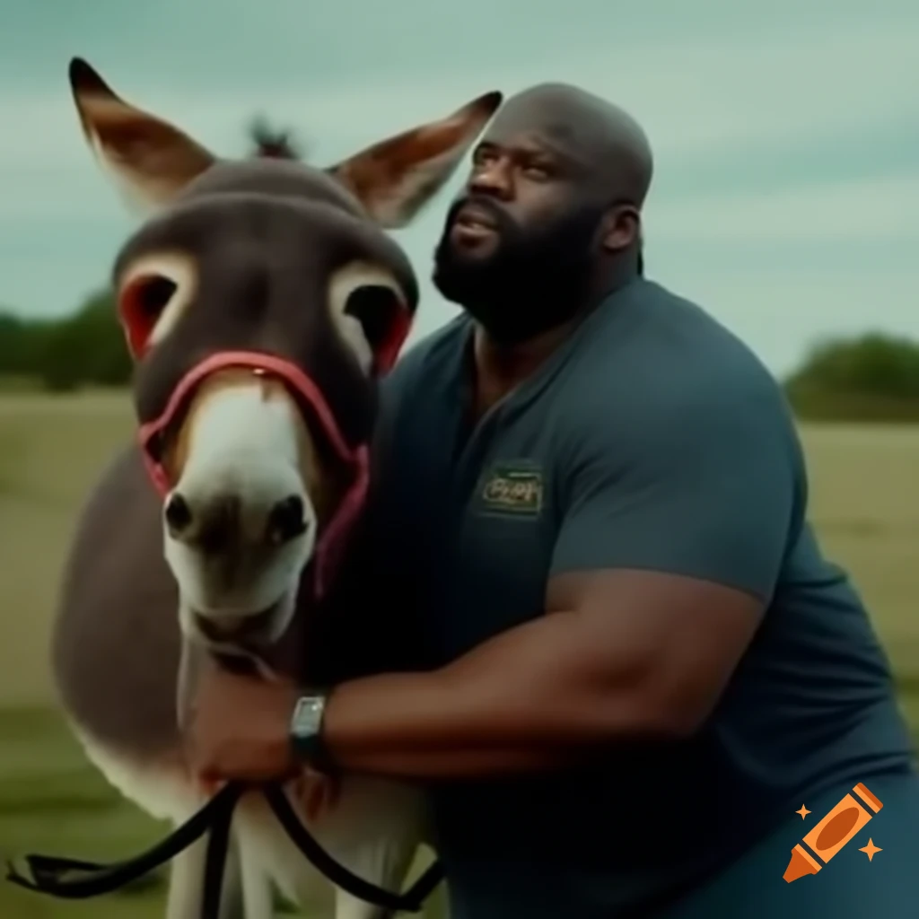 Shaquille O'Neal riding a donkey on Craiyon