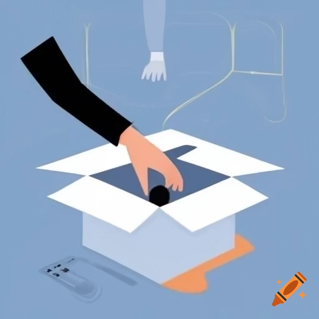 Schematic illustration of human hand reaching into geometric covered ...