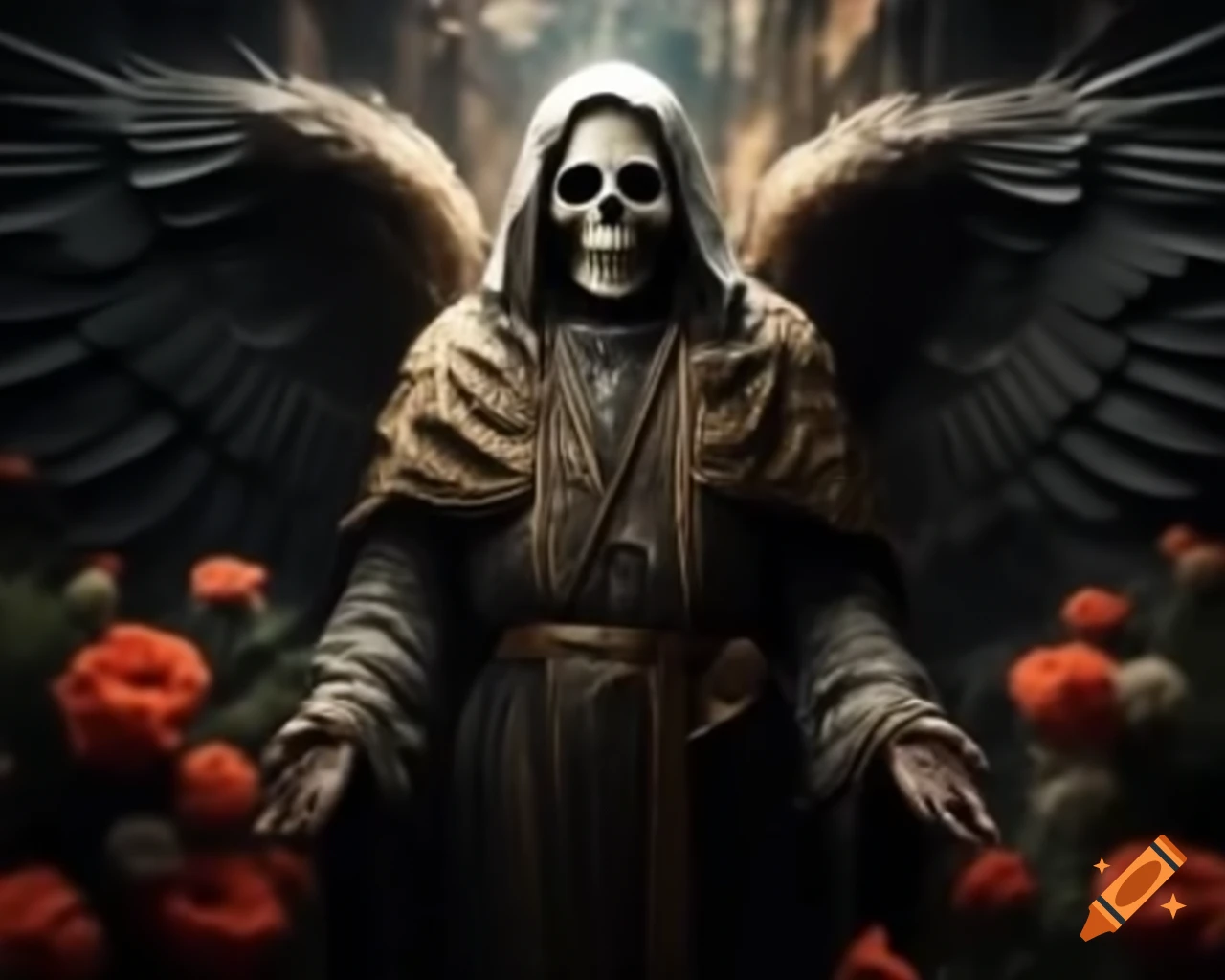 Detailed santa muerte figure with wings on Craiyon