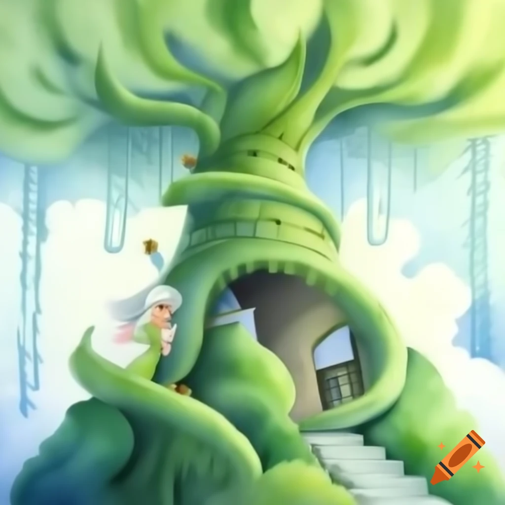 Enchanted tree with carved rooms and green fairy with white hair on Craiyon