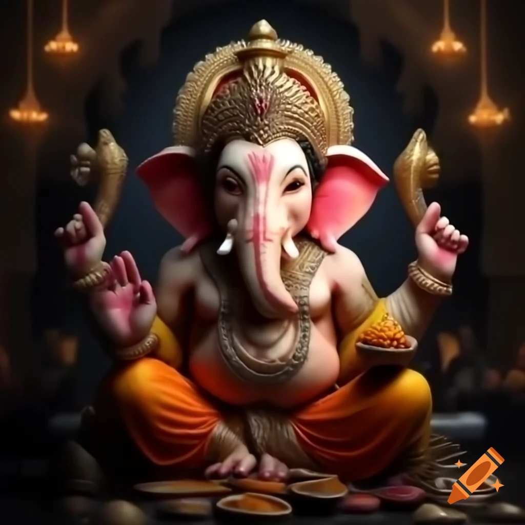 Artistic representation of the god Ganesha on Craiyon