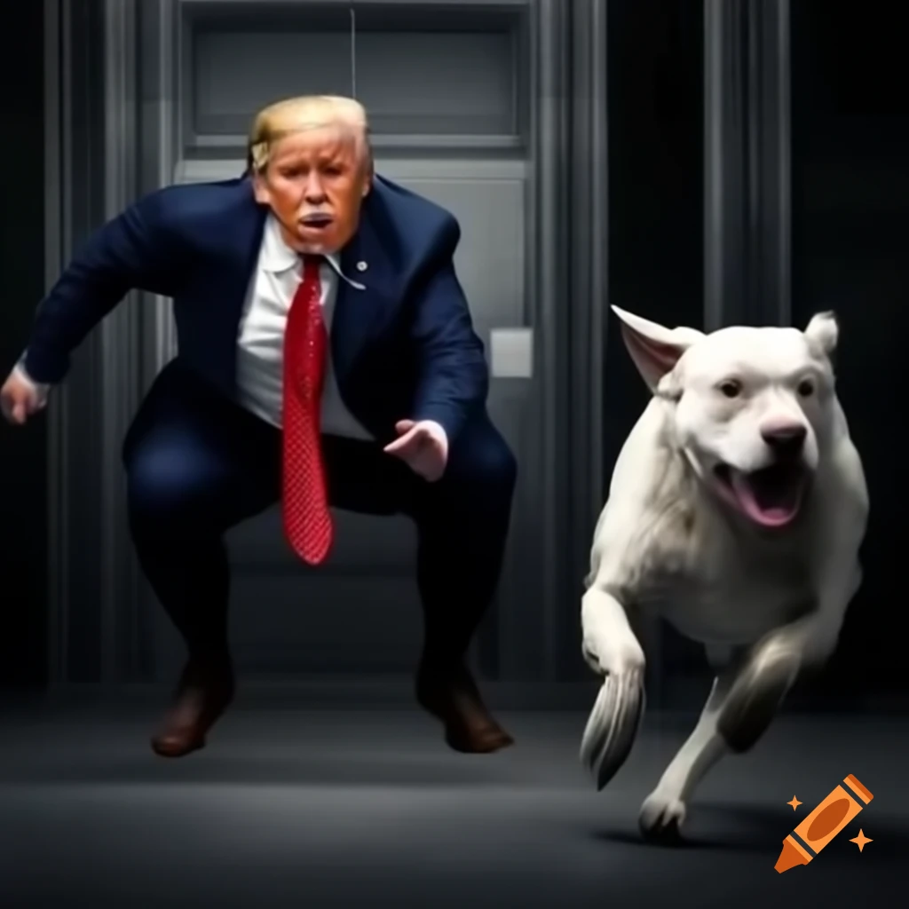 A muscular, anthropomorphic dog in an alley points a large revolver at ...