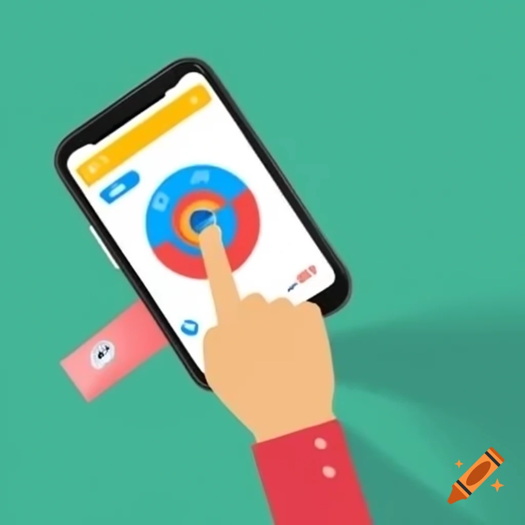 Top view of finger tapping on mobile app interface on Craiyon