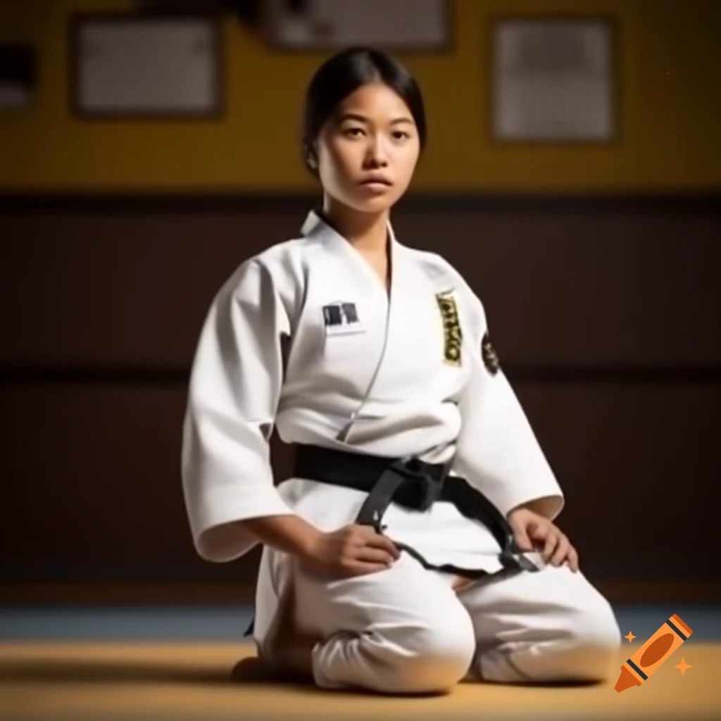 Kyokushin student meditating in seiza position on Craiyon