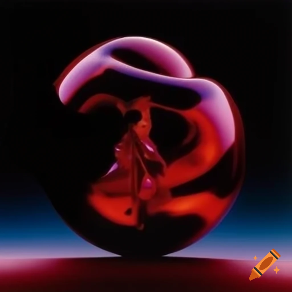 Pop surreal photography featuring iridescent red glass statue on Craiyon