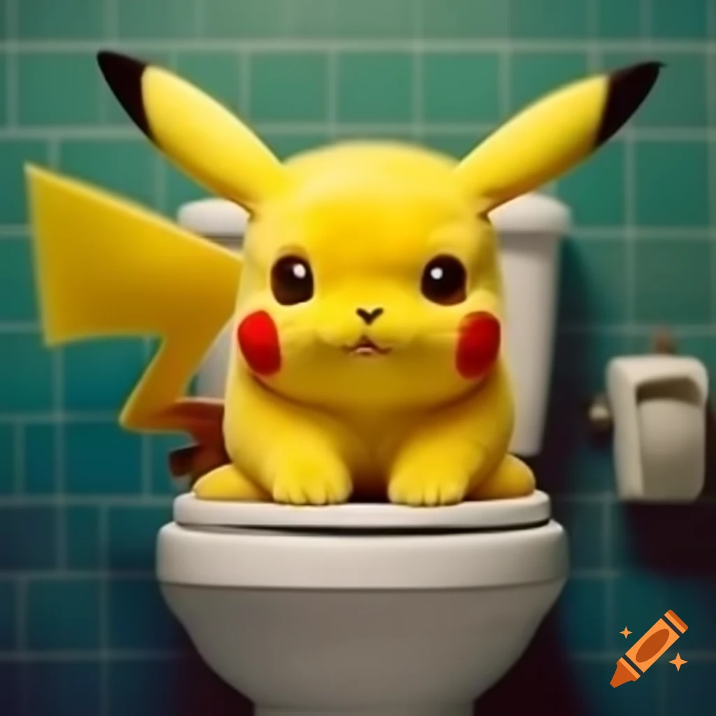 Pikachu in humorous toilet scene on Craiyon