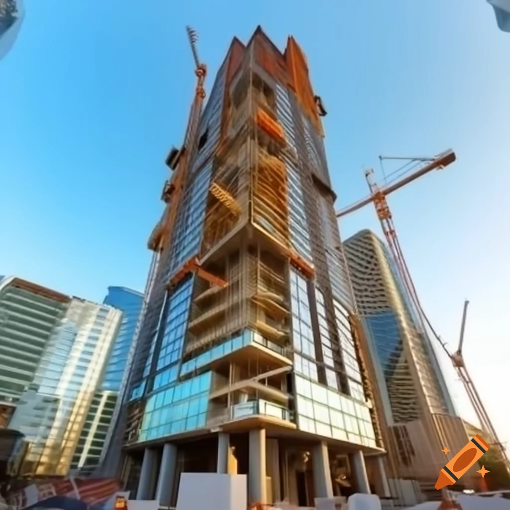 Multi-story shopping mall under construction with scaffolding and ...
