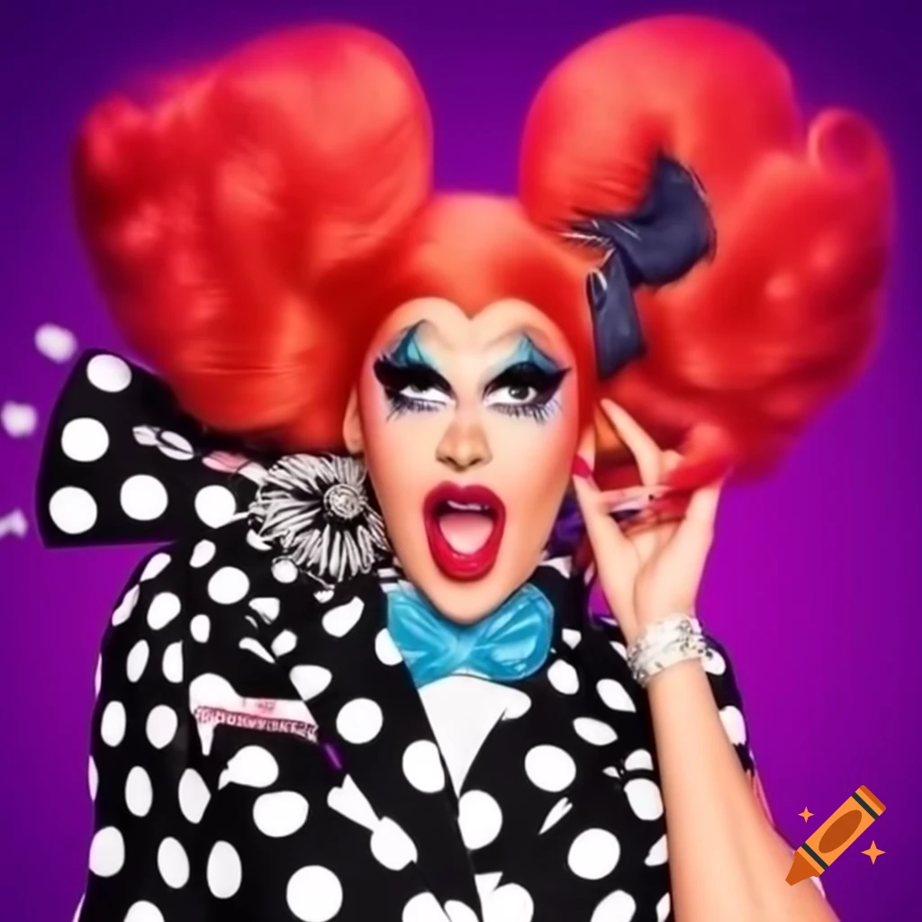 Mona Lott in oversized polka dot jumpsuit for RuPaul's Drag Race promo ...