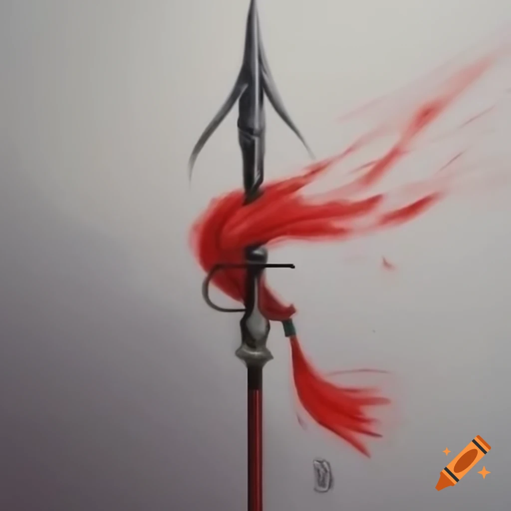 Ink painting of Chinese long spear with red tassel on Craiyon