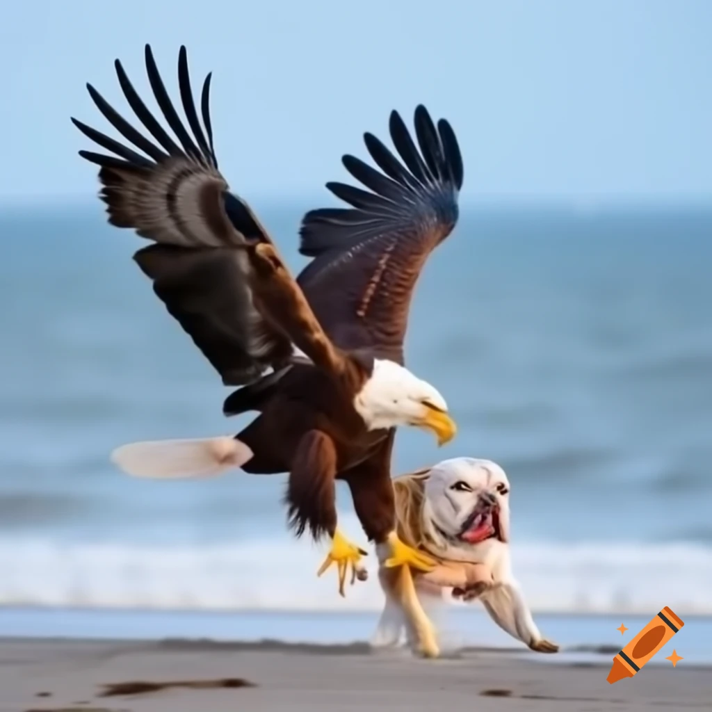 Sea eagle attacking bulldog in dramatic confrontation on Craiyon