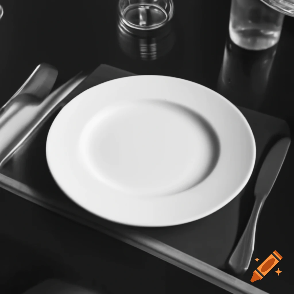 Simple white plate placed on a table on Craiyon