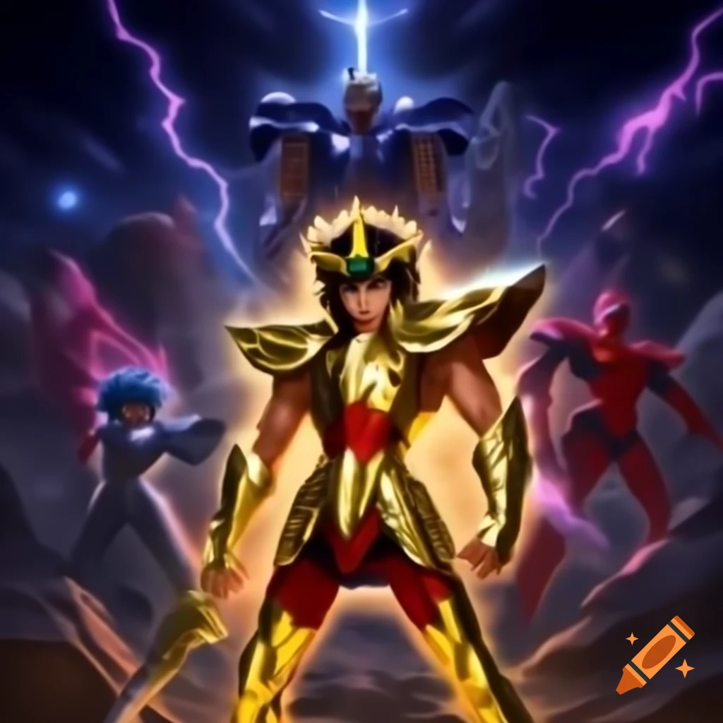 Intense battle between character in golden armor and red and black ...