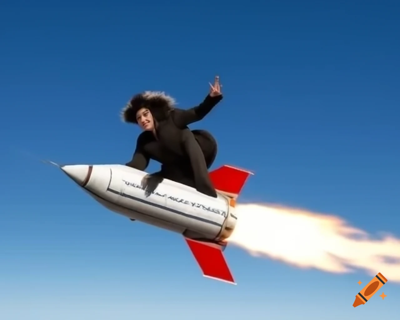 Elon Musk riding atop a rocket on Craiyon
