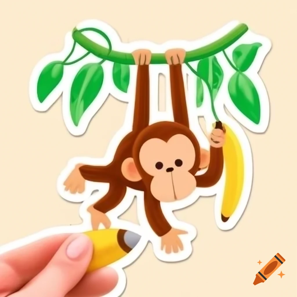 Cheeky monkey swinging from vine holding a banana on Craiyon