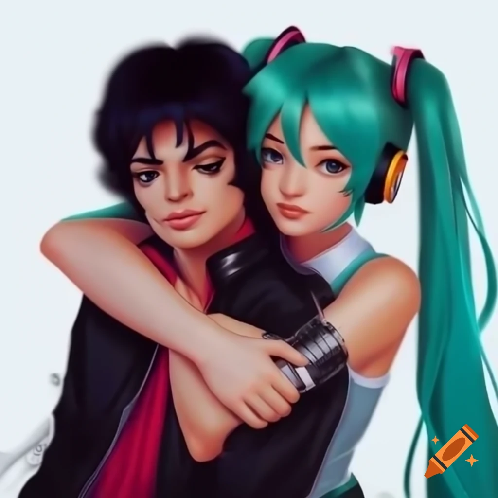 Michael Jackson And Hatsune Miku Hugging Each Other On Craiyon