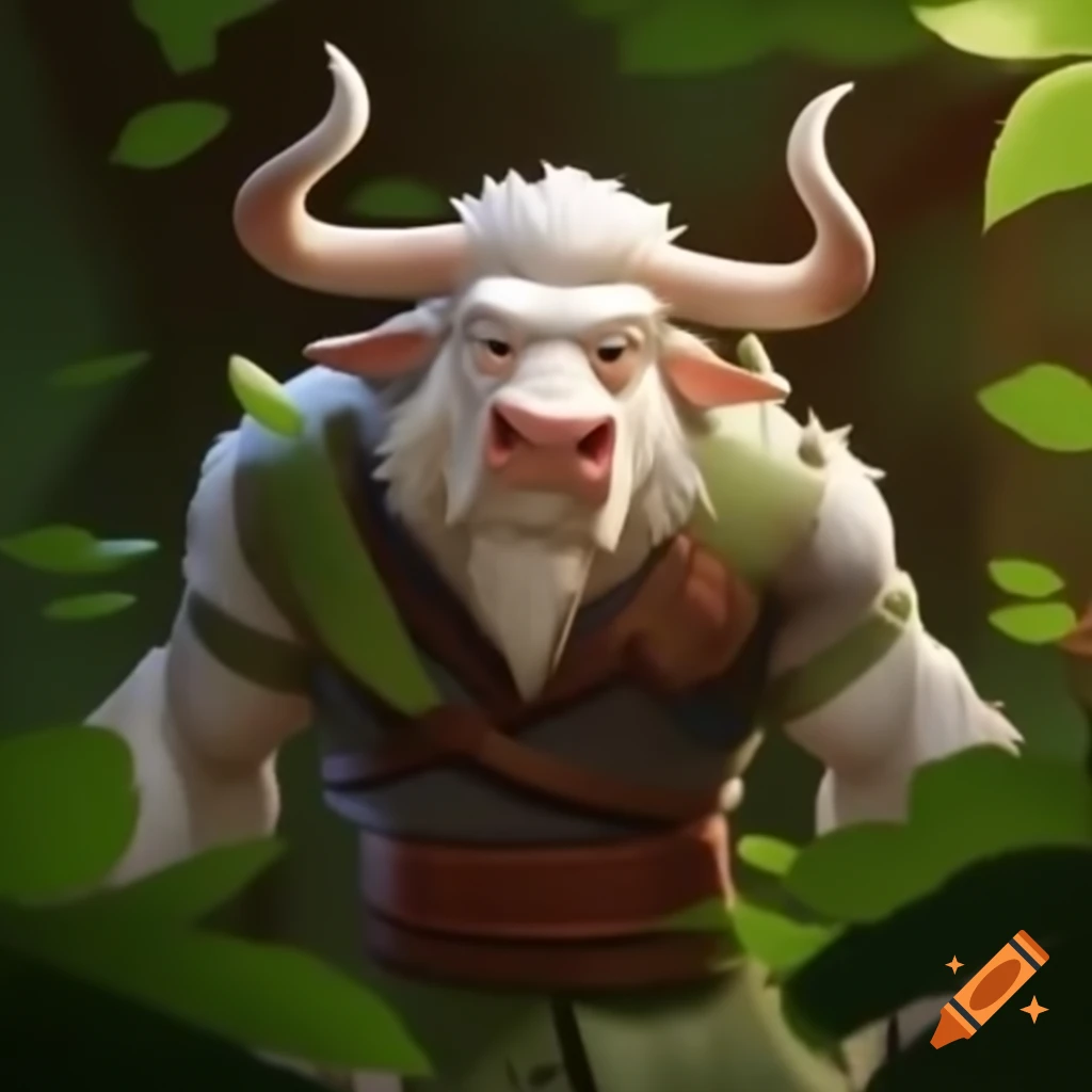 White minotaur adorned with leaves on Craiyon