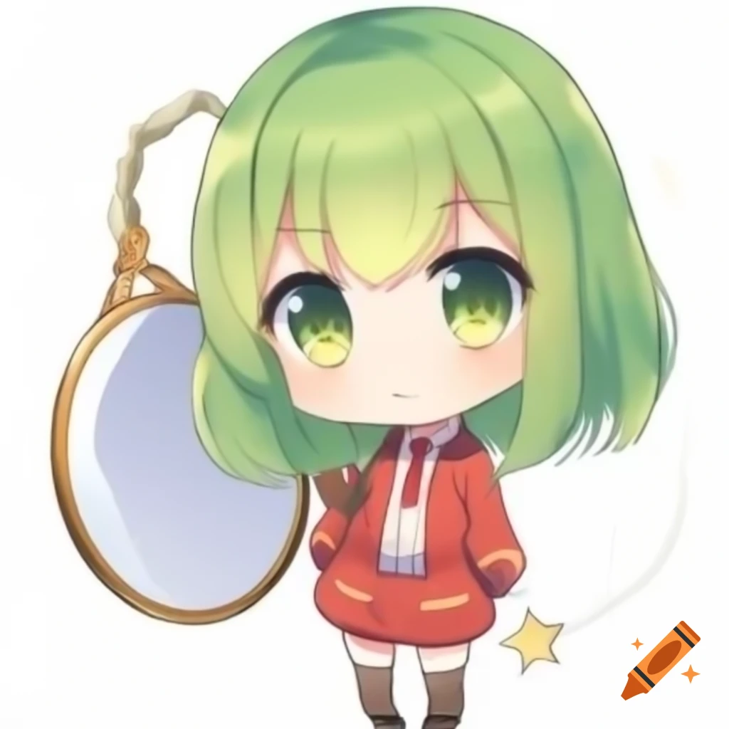 Anime chibi character in front of a mirror on Craiyon