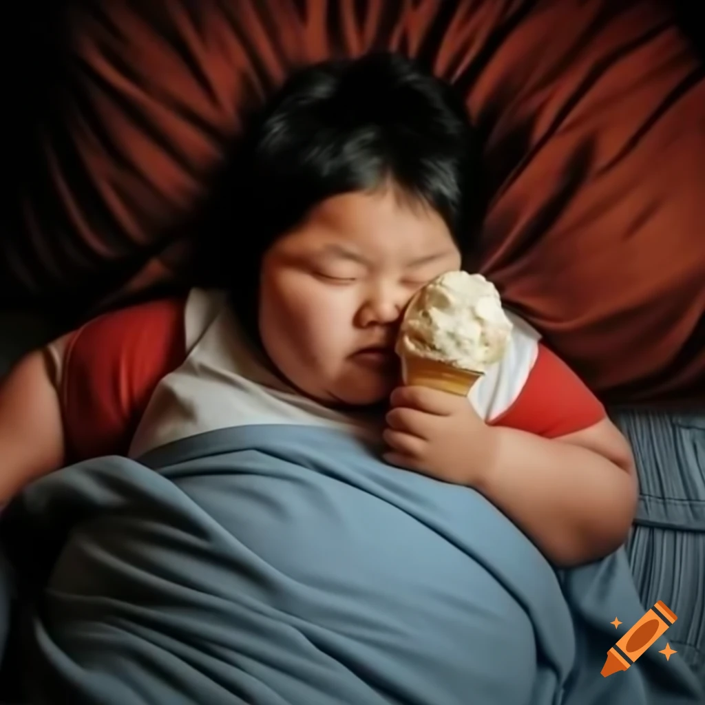 Child sleeping on couch with ice cream on face on Craiyon