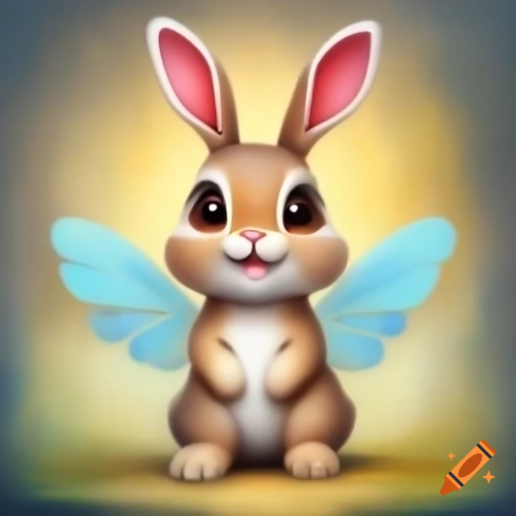 Colorful oil painting of a cute rabbit with wings and tiger-like ...