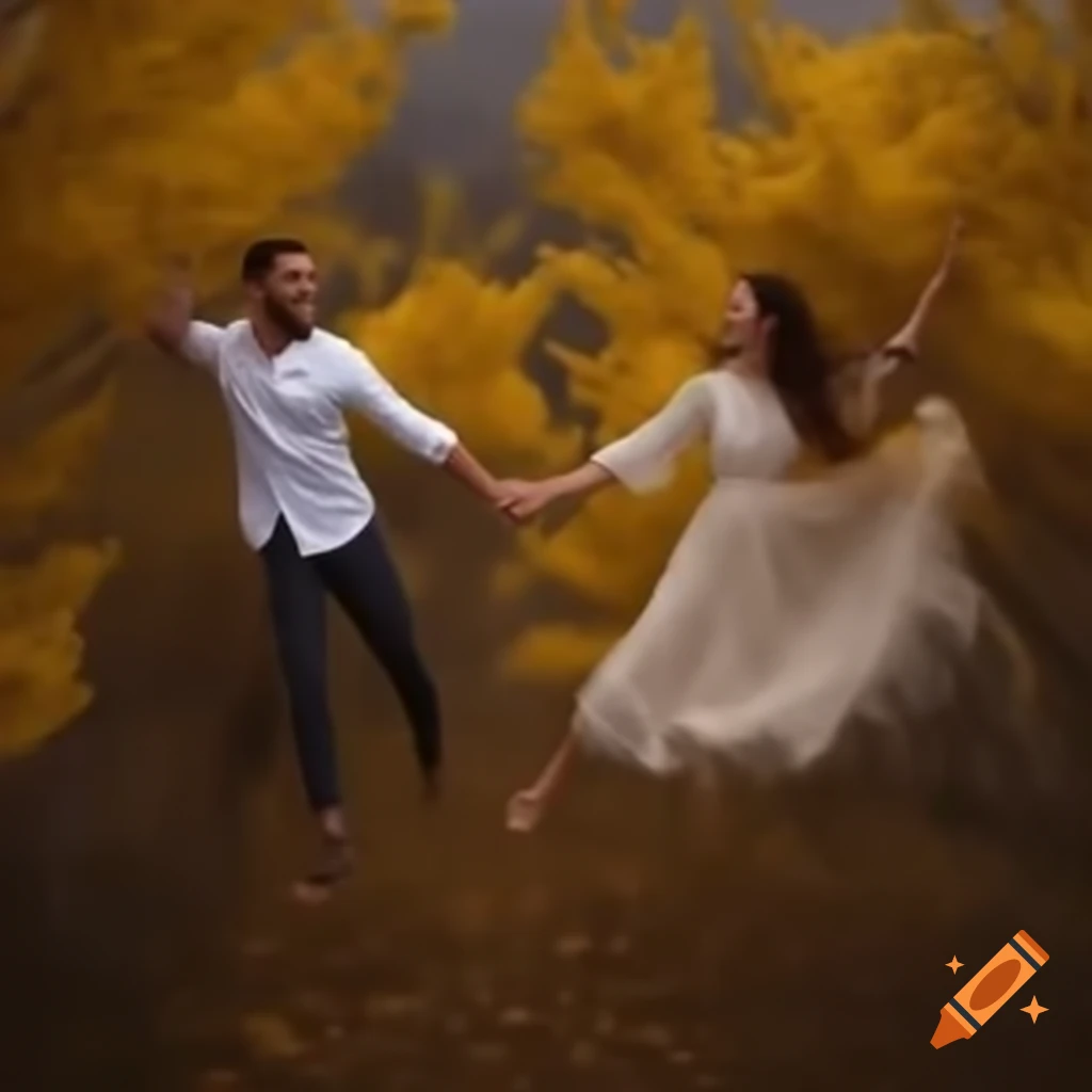 Couple dancing west coast swing among golden leaves on Craiyon