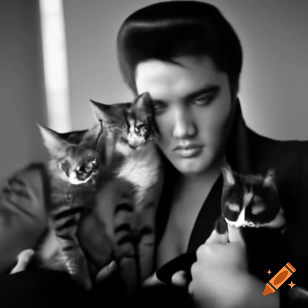 Elvis Presley interacting with cats on Craiyon