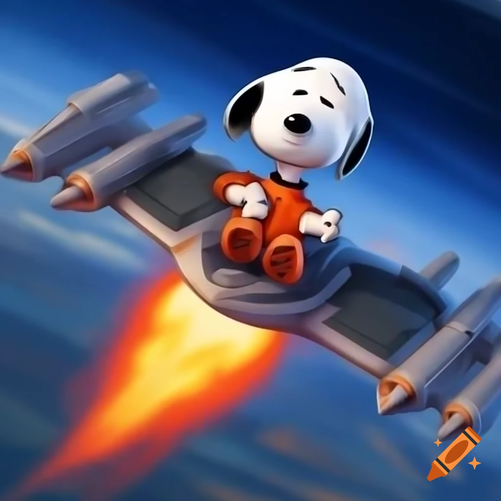 Snoopy piloting an x-wing from star wars on Craiyon